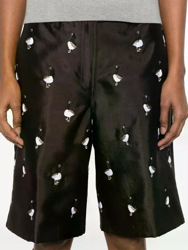 Thom Browne Goose-embroidered Wide-leg Shorts