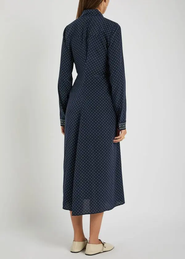Veronica Beard Lex Polka Dot Stretch-silk Midi Shirt Dress - Navy