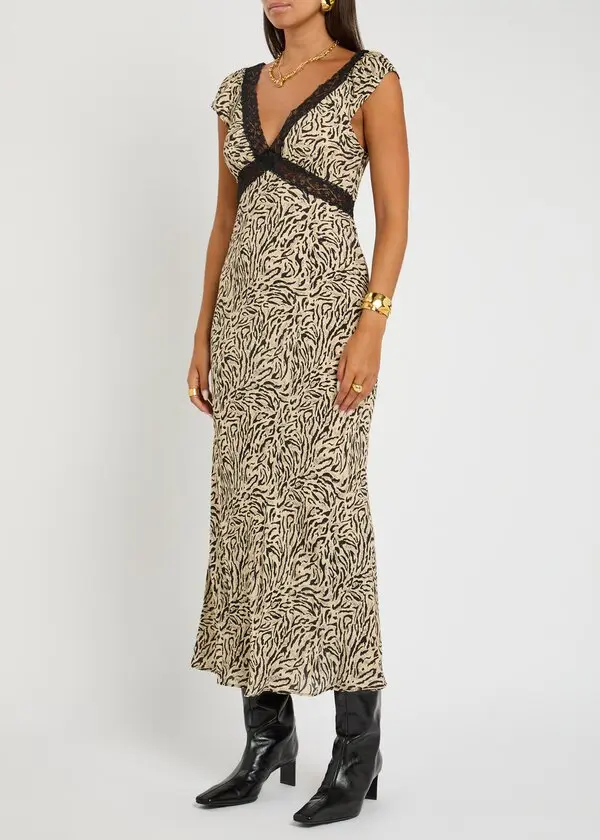 Rixo Iggy Print Crepe De Chine Midi Dress - Leopard