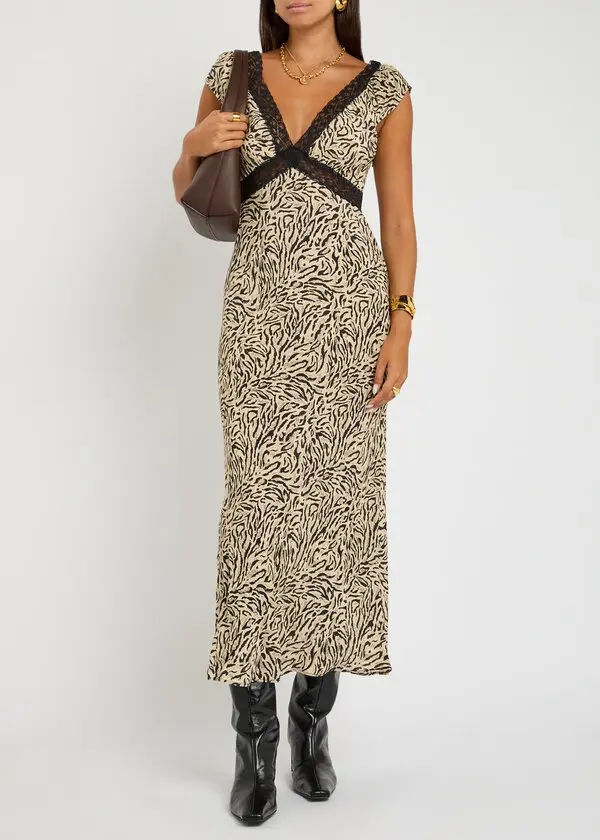 Rixo Iggy Print Crepe De Chine Midi Dress - Leopard