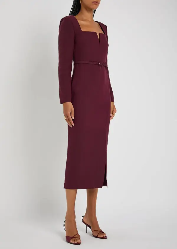 Roland Mouret Cutout Wool And Silk-blend Midi Dress - Burgundy