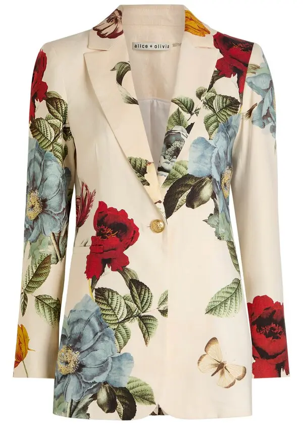 Alice + Olivia Breann Floral Linen-blend Blazer - Cream