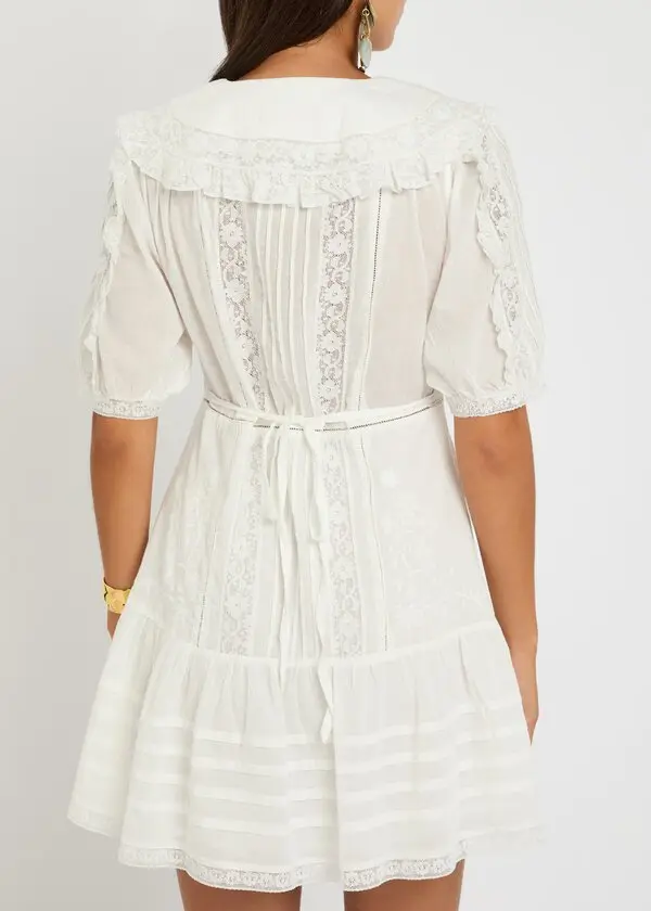 Rixo Dove Pansy Embroidered Cotton Mini Dress - White