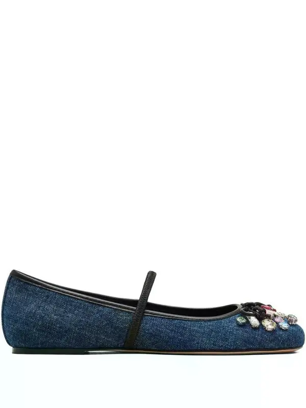 Marc Jacobs The Gem Denim Crystal-embellished Ballet Flats