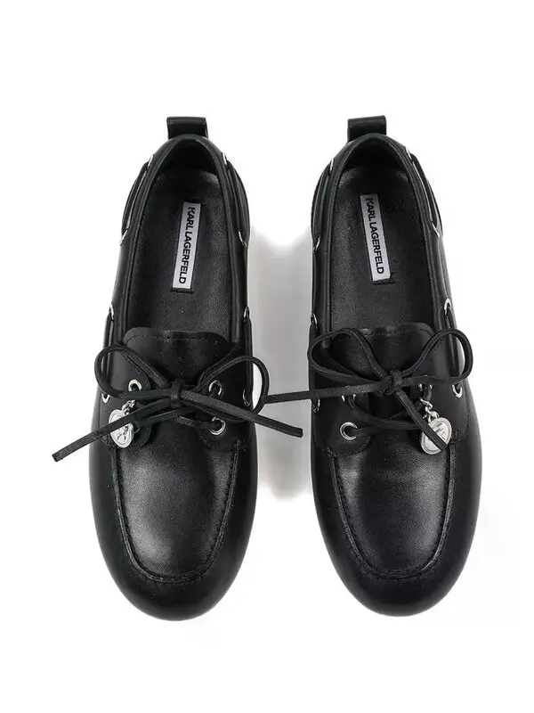Karl Lagerfeld Lace-up Leather Boat Shoes - Black