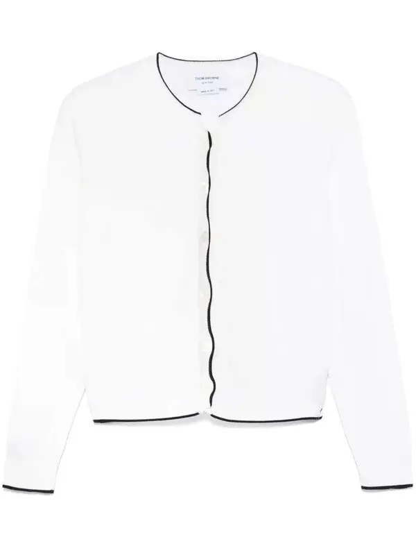Thom Browne 4 Bar Stripes Textured Cardigan - White