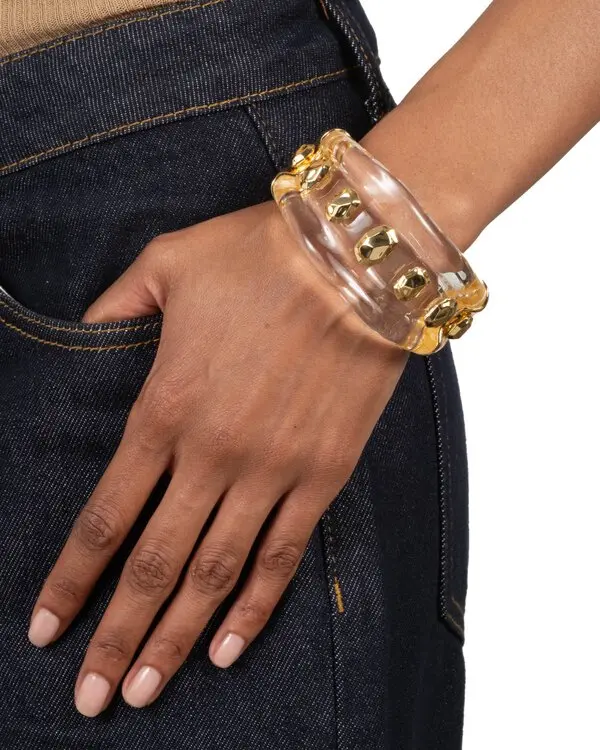 Alexis Bittar Liquid Lucite Studded Hinge Cuff Bracelet - Gold