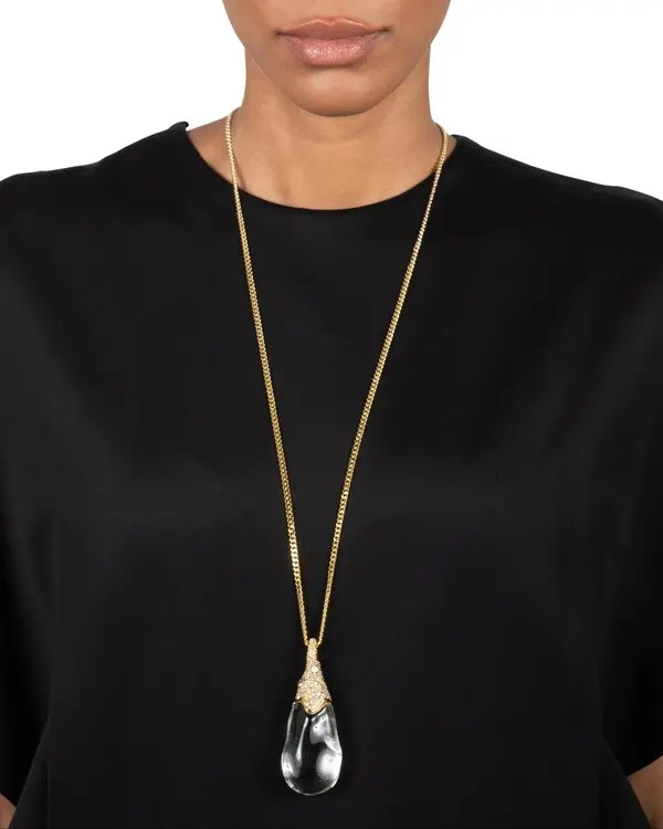 Alexis Bittar Liquid Lucite Crystal Pavé Teardrop Necklace - Gold
