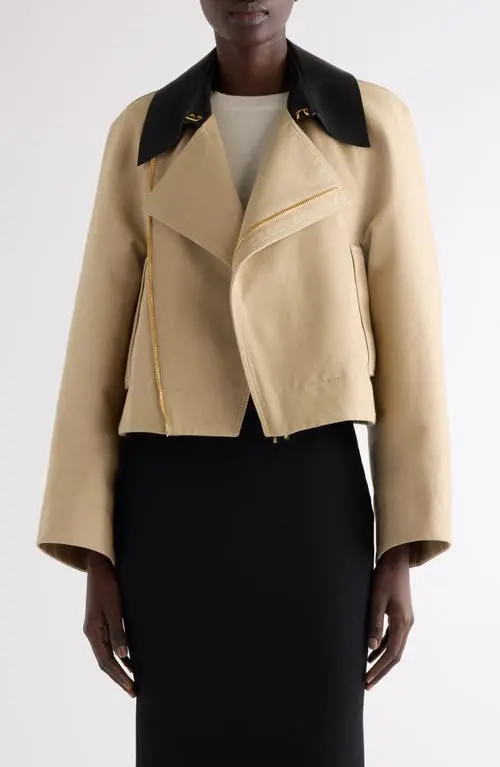 Givenchy Leather Collar Gabardine Crop Trench Jacket - Beige