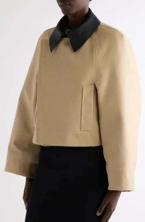 Givenchy Leather Collar Gabardine Crop Trench Jacket - Beige