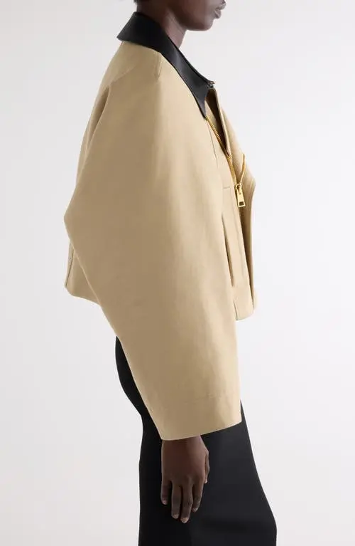Givenchy Leather Collar Gabardine Crop Trench Jacket - Beige