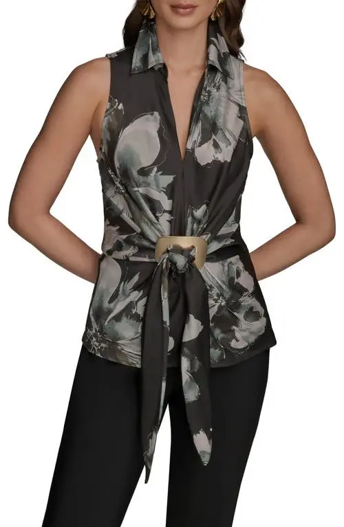 Donna Karan New York Floral Faux Wrap Sleeveless Top