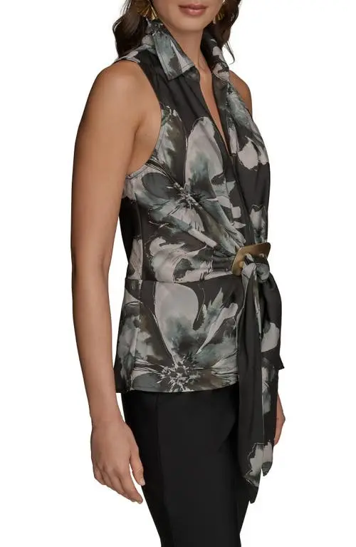 Donna Karan New York Floral Faux Wrap Sleeveless Top