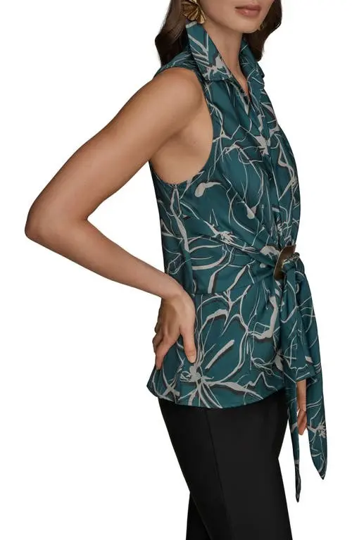 Donna Karan New York Floral Faux Wrap Sleeveless Top