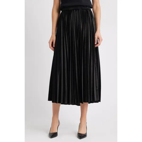 Anne Klein Pleated Velour Midi Skirt - Anne Black