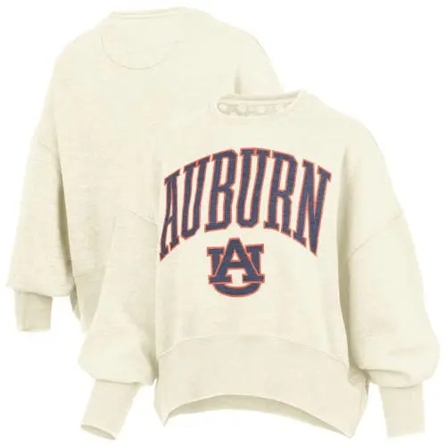 PRESSBOX Auburn Tigers Oversized Waist-length Crewneck Sweatshirt - Natural