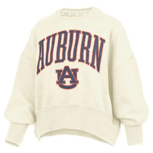 PRESSBOX Auburn Tigers Oversized Waist-length Crewneck Sweatshirt - Natural