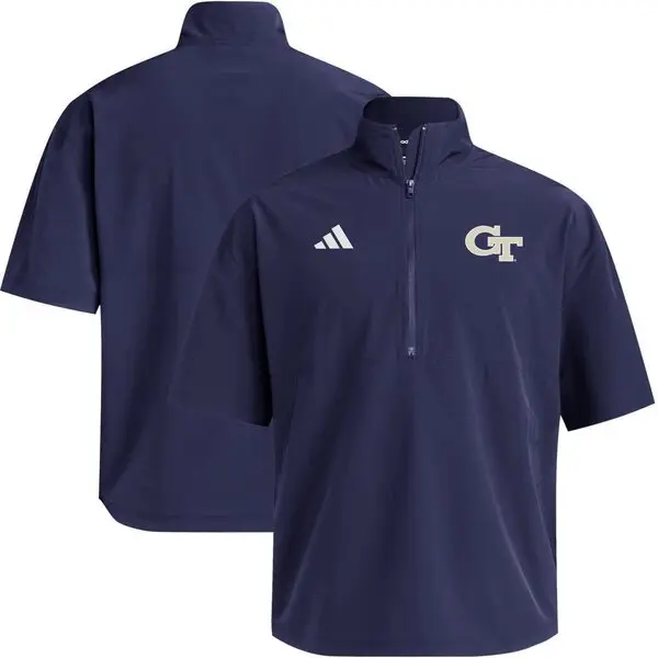 Adidas Georgia Tech Yellow Jackets Woven Quarter-zip Short Sleeve Pullover