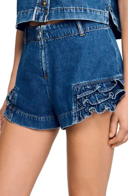 Sandro Ruffled Denim Shorts