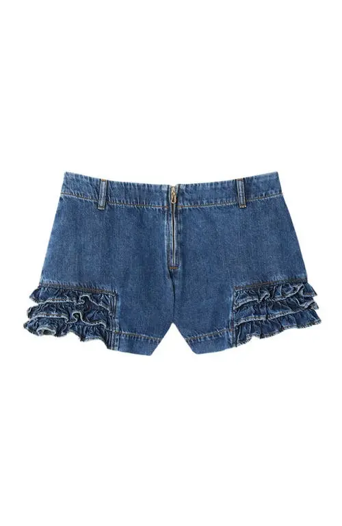 Sandro Ruffled Denim Shorts