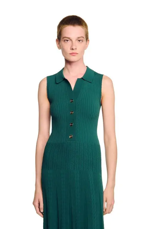 Sandro Sleeveless Knit Dress With Polo Neck