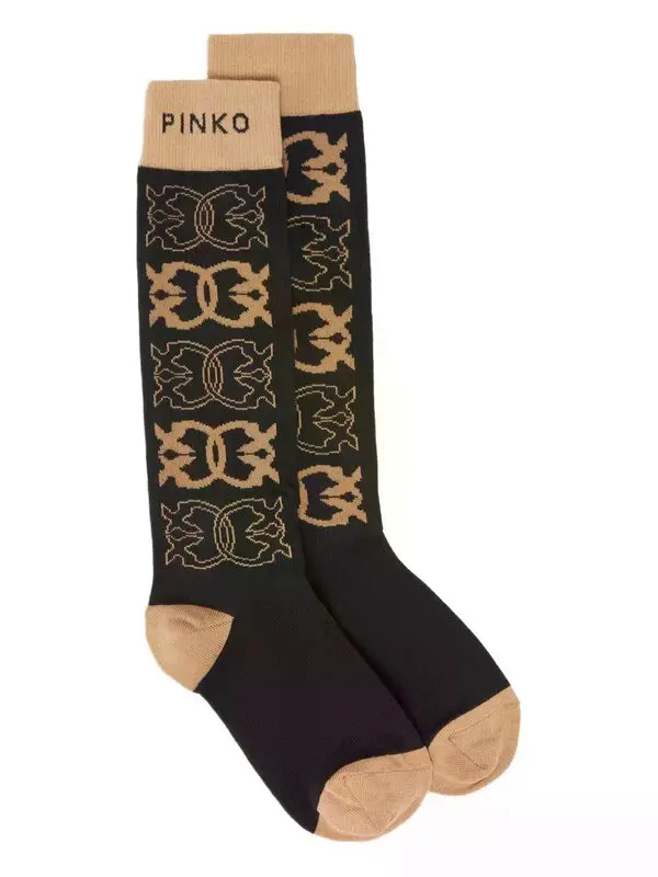 Pinko Love Birds Patterned Knee-high Socks - Black