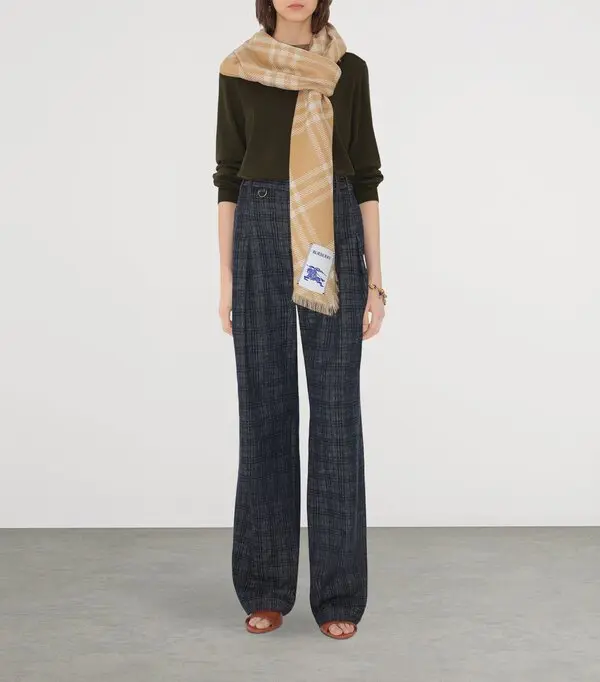 Burberry Wool-silk Wide Check Scarf - Beige