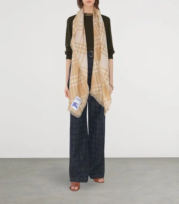 Burberry Wool-silk Wide Check Scarf - Beige