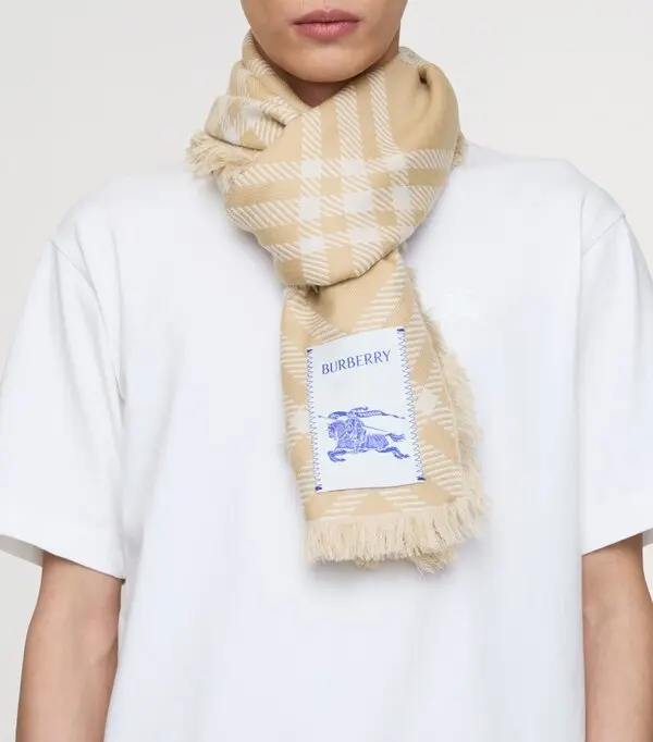 Burberry Wool-silk Wide Check Scarf - Beige