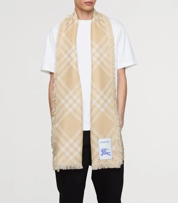 Burberry Wool-silk Wide Check Scarf - Beige