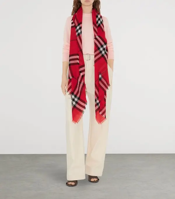 Burberry Wool Wide Check Scarf - Red