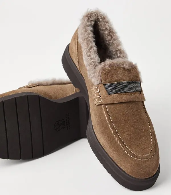 Brunello Cucinelli Suede Shearling-lined Penny Loafers