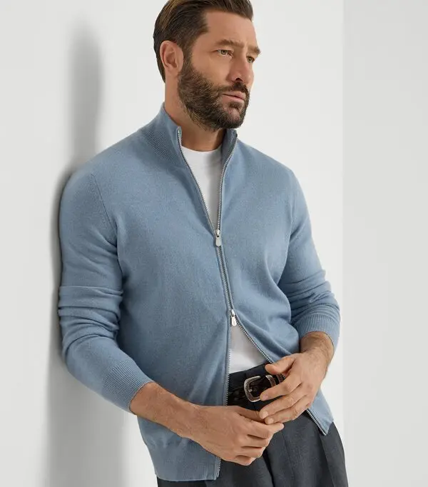 Brunello Cucinelli Cashmere Zip-up Cardigan - Blue