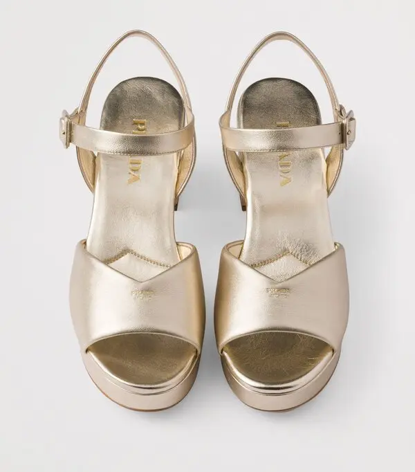 Prada Leather Padded Heeled Sandals - Metallic