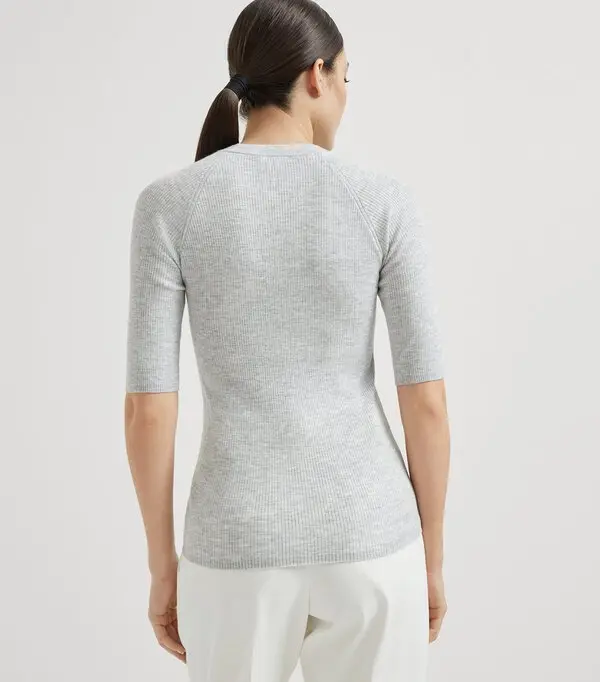 Brunello Cucinelli Cashmere Sparkling Short-sleeve Sweater