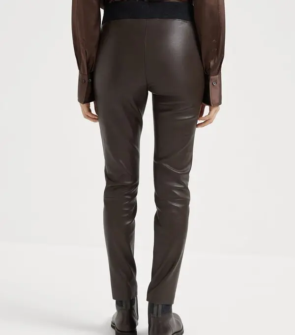 Brunello Cucinelli Leather Slim Leggings - Brown