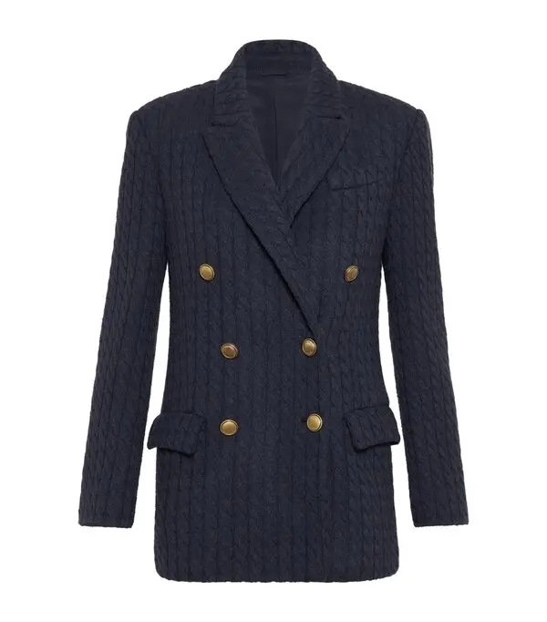 Brunello Cucinelli Cashmere Cable Knit Double-breasted Blazer