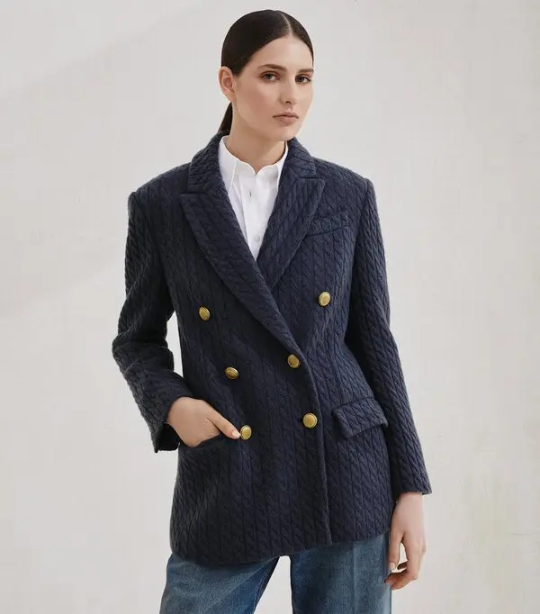 Brunello Cucinelli Cashmere Cable Knit Double-breasted Blazer