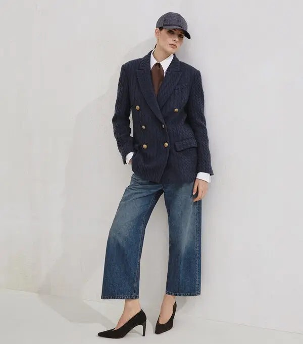Brunello Cucinelli Cashmere Cable Knit Double-breasted Blazer