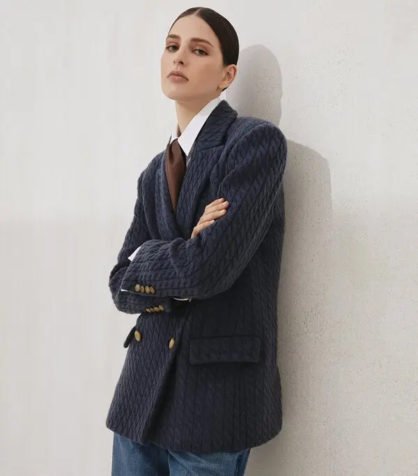 Brunello Cucinelli Cashmere Cable Knit Double-breasted Blazer
