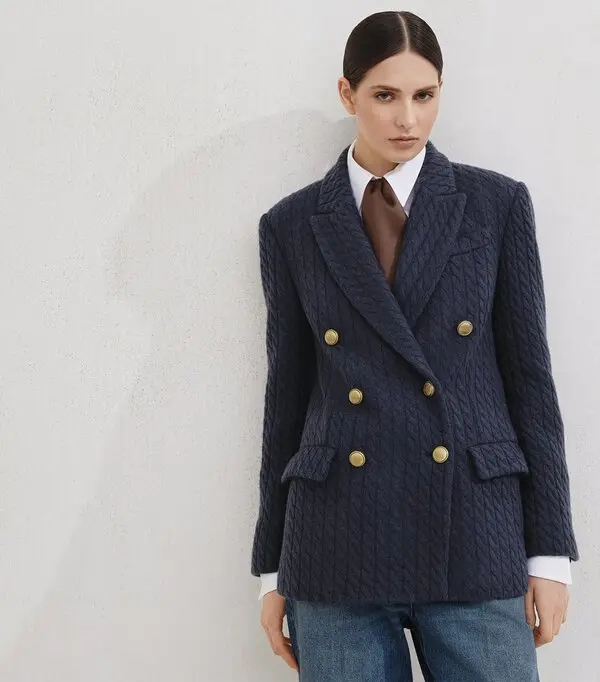 Brunello Cucinelli Cashmere Cable Knit Double-breasted Blazer