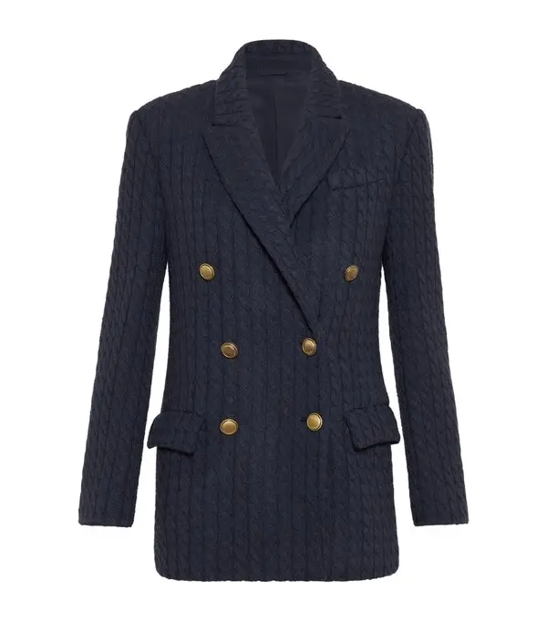 Brunello Cucinelli Cashmere Cable Knit Double-breasted Blazer - Blue