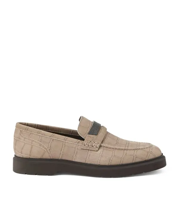Brunello Cucinelli Leather Croc-embossed Loafers