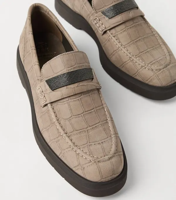 Brunello Cucinelli Leather Croc-embossed Loafers