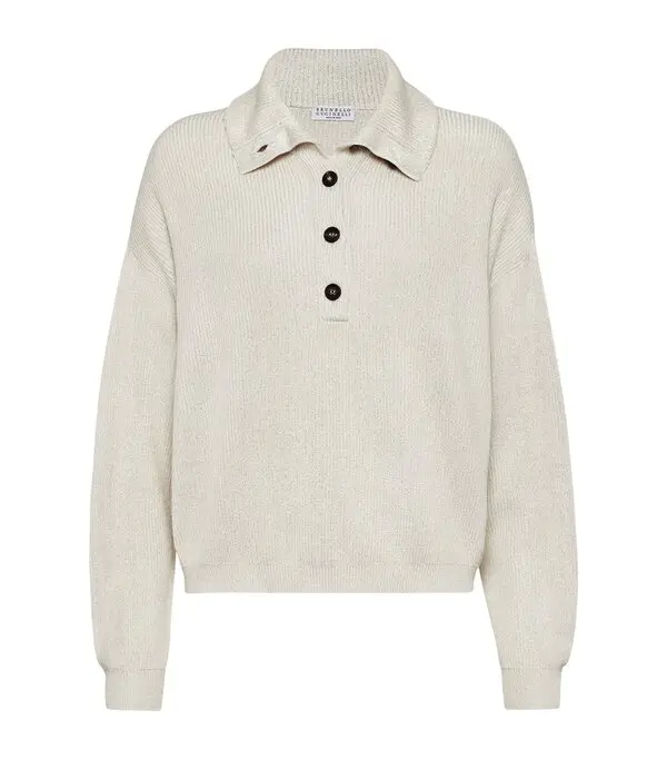 Brunello Cucinelli Cotton-blend Rib-knit Polo Sweater