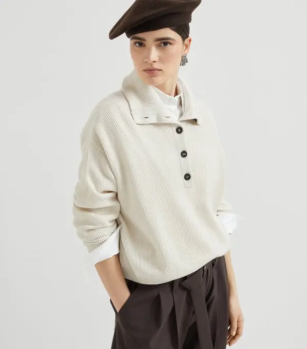 Brunello Cucinelli Cotton-blend Rib-knit Polo Sweater
