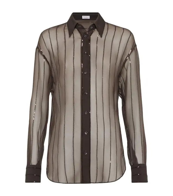 Brunello Cucinelli Silk Shirt With Sequin Stripes