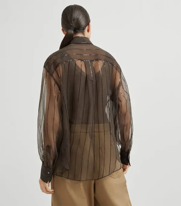 Brunello Cucinelli Silk Shirt With Sequin Stripes