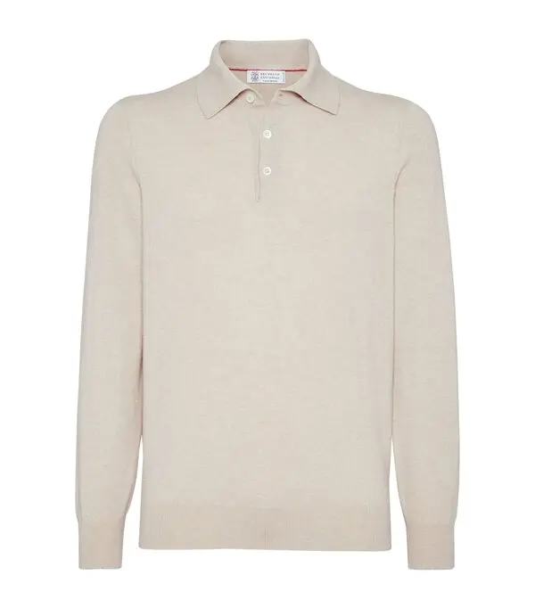 Brunello Cucinelli Cashmere Long-sleeve Polo Sweater - Beige
