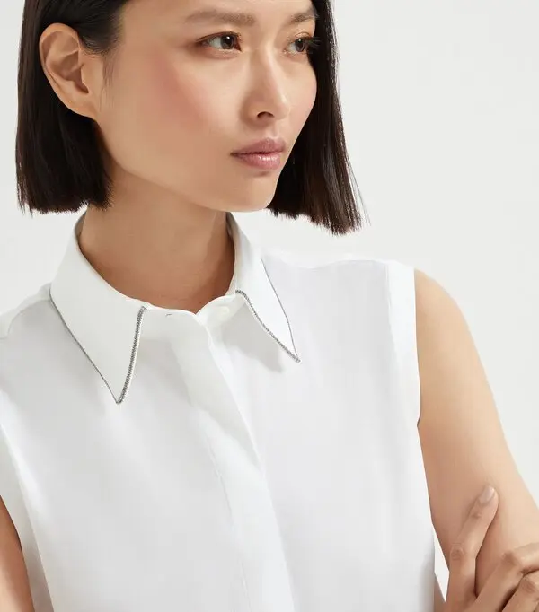 Brunello Cucinelli Stretch-cotton Poplin Monili Shirt - White